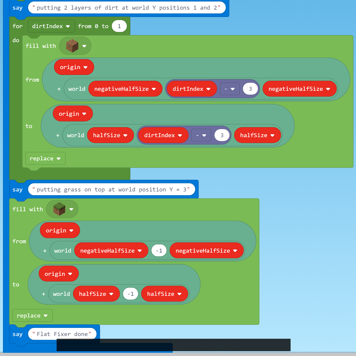 Flat Fixer in MakeCode for Minecraft | We Code MakeCode