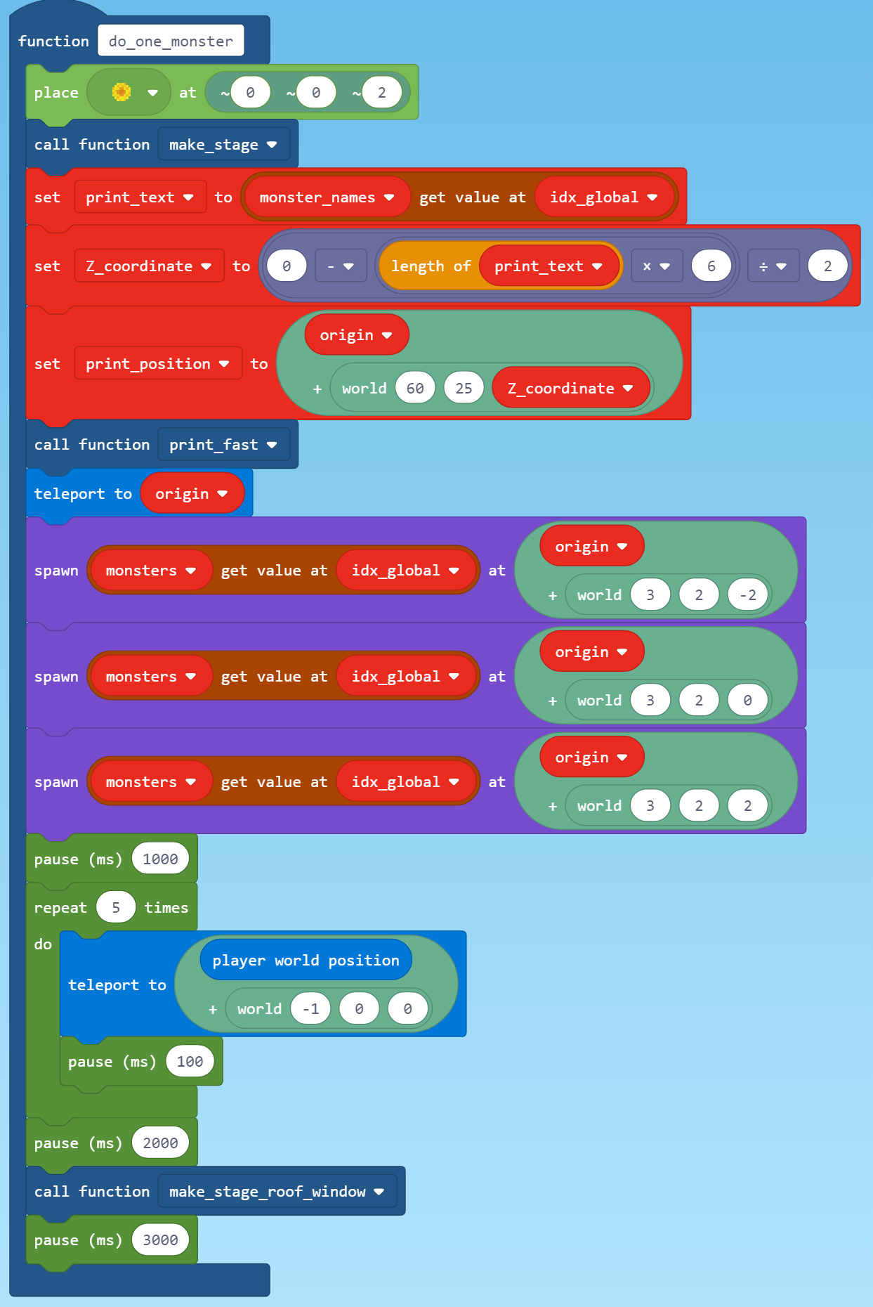 Monster Showtime in MakeCode for Minecraft | We Code MakeCode